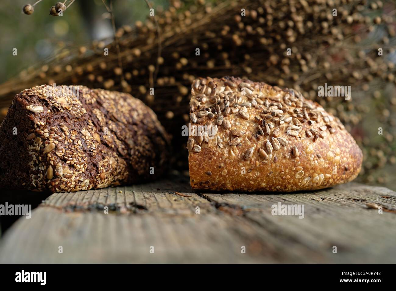 Sourdough Multigrain Bread. Wheat and Rye Wholemeal Flour Bread. Flax ...
