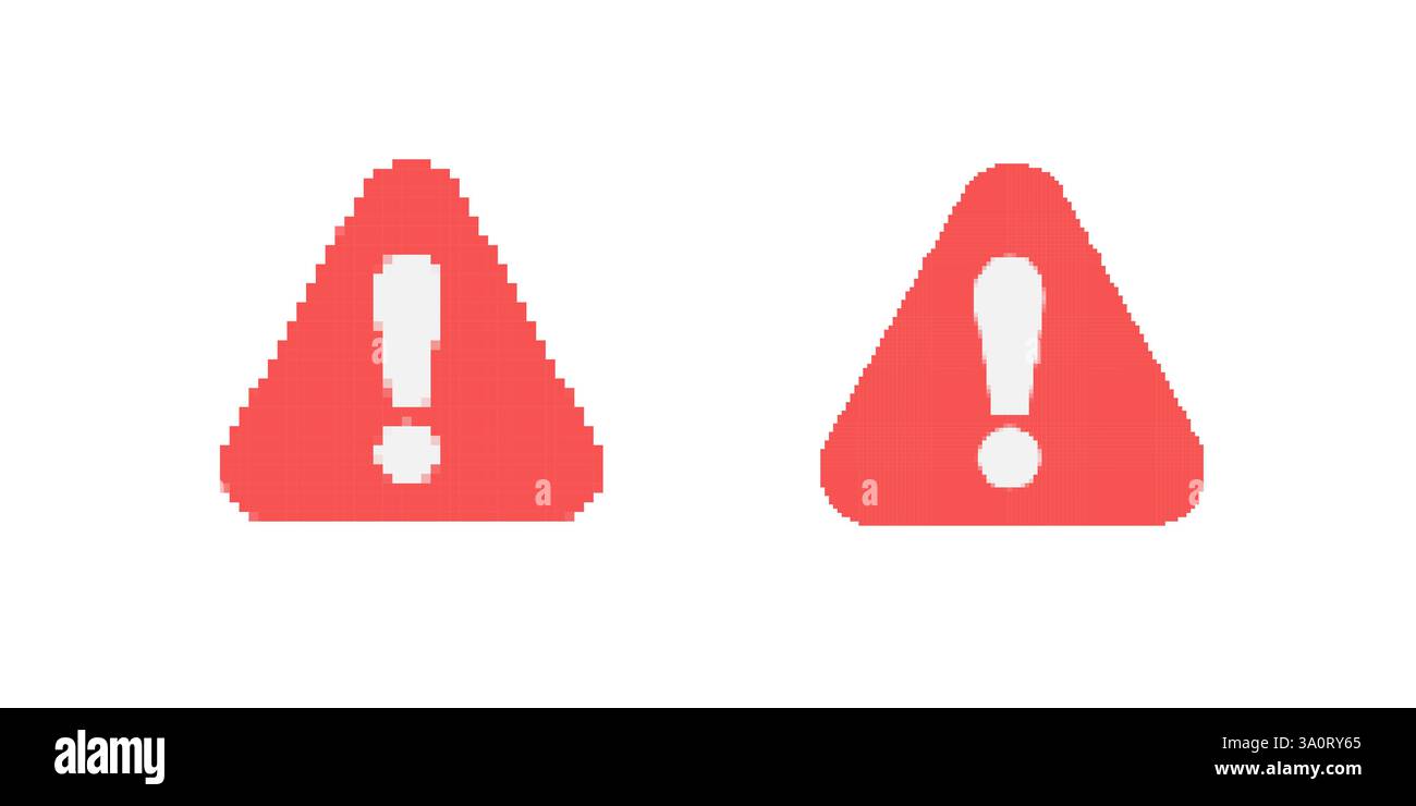 Pixel art red warning signs with exclamation marks Stock Vector Image ...
