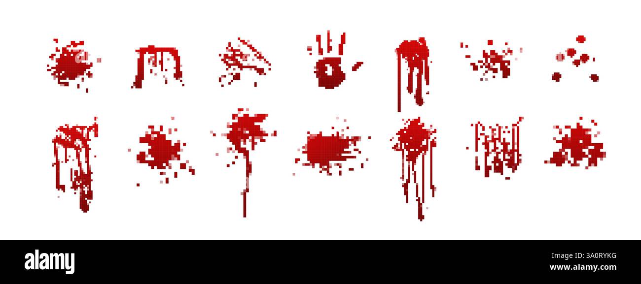 Collection of artistic red paint splatters featuring various shapes and ...