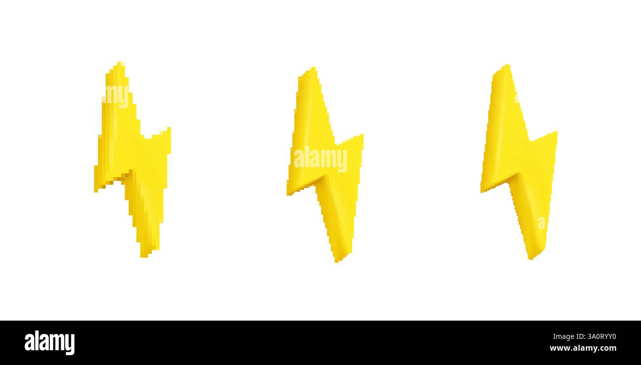 Three yellow lightning bolt symbols in a row representing energy and ...