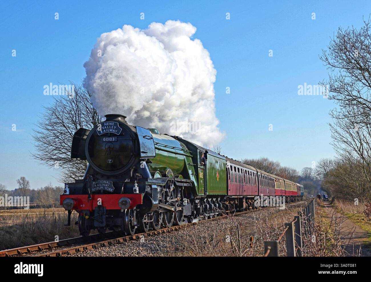 The world-famous Flying Scotsman 60103 steam train locomotive seen on the Nene Valley Railway ...