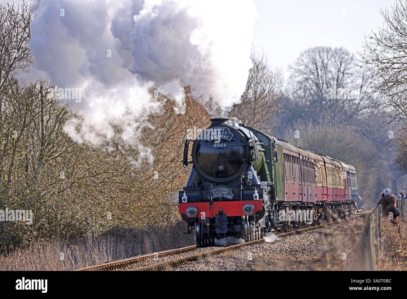 The world-famous Flying Scotsman 60103 steam train locomotive seen on the Nene Valley Railway ...