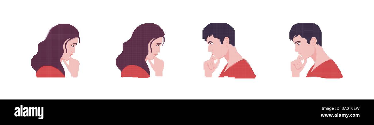 Four side profile portraits of thoughtful people expressing ...