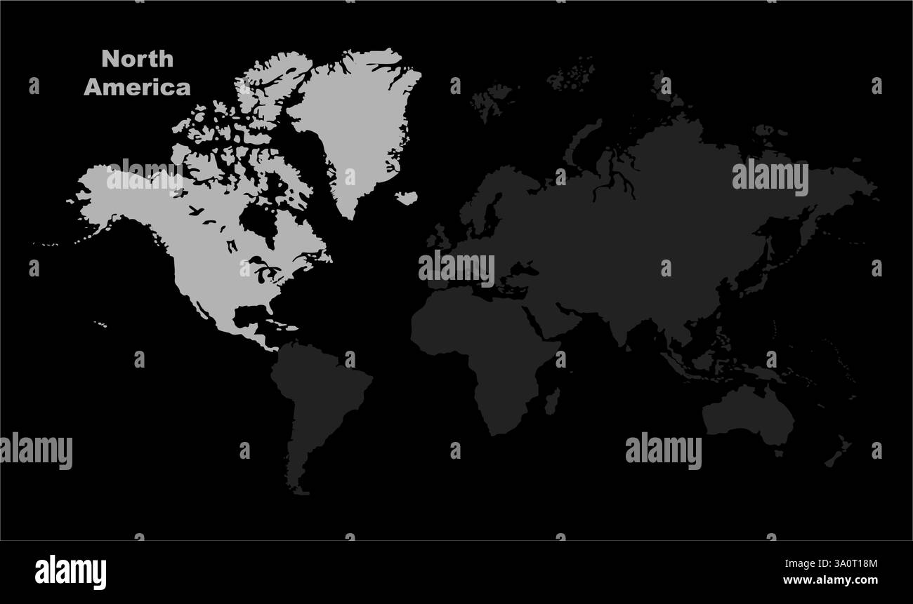 Map of North America, highlighted on the world map, North America on ...