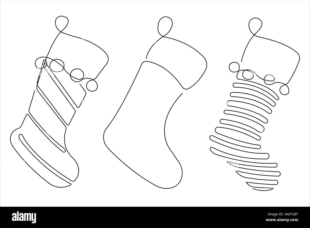 Christmas socks continuous one line art drawing, vector illustration ...