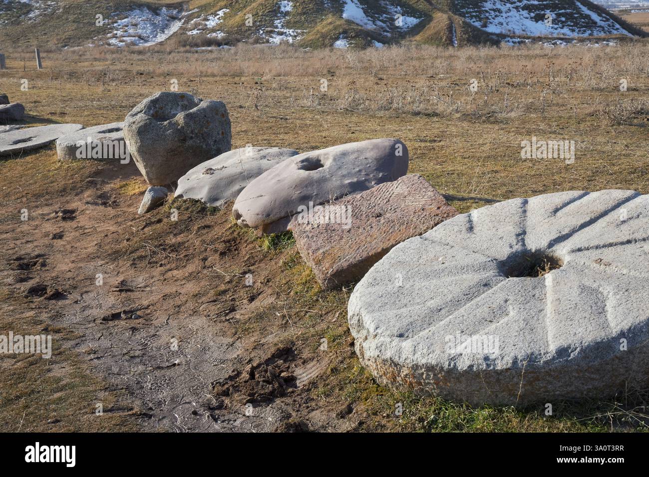 Ancient agricultural devices for grain processing. mill stone Stock ...