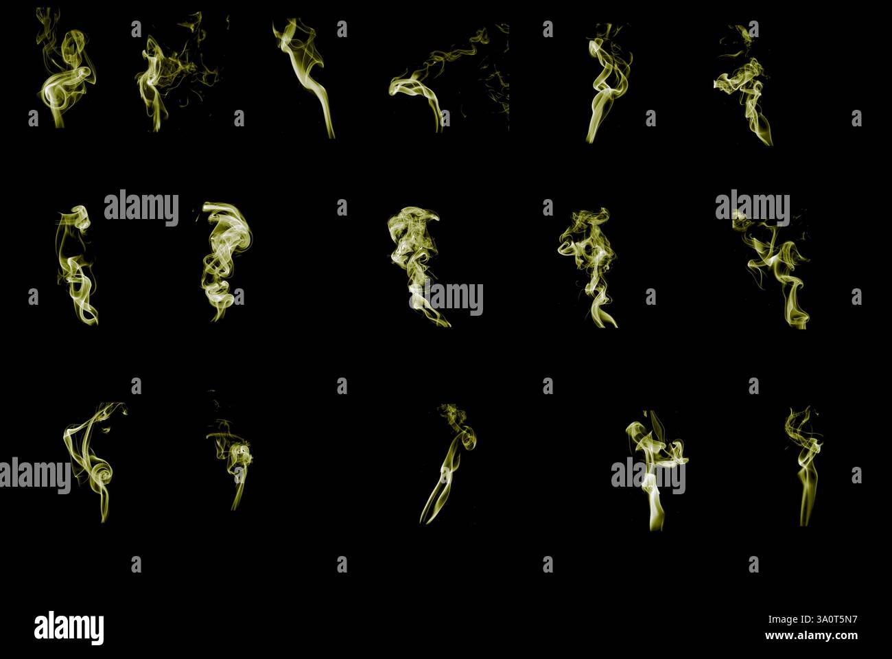 In the photo, various forms of smoke are shown rising upwards and ...