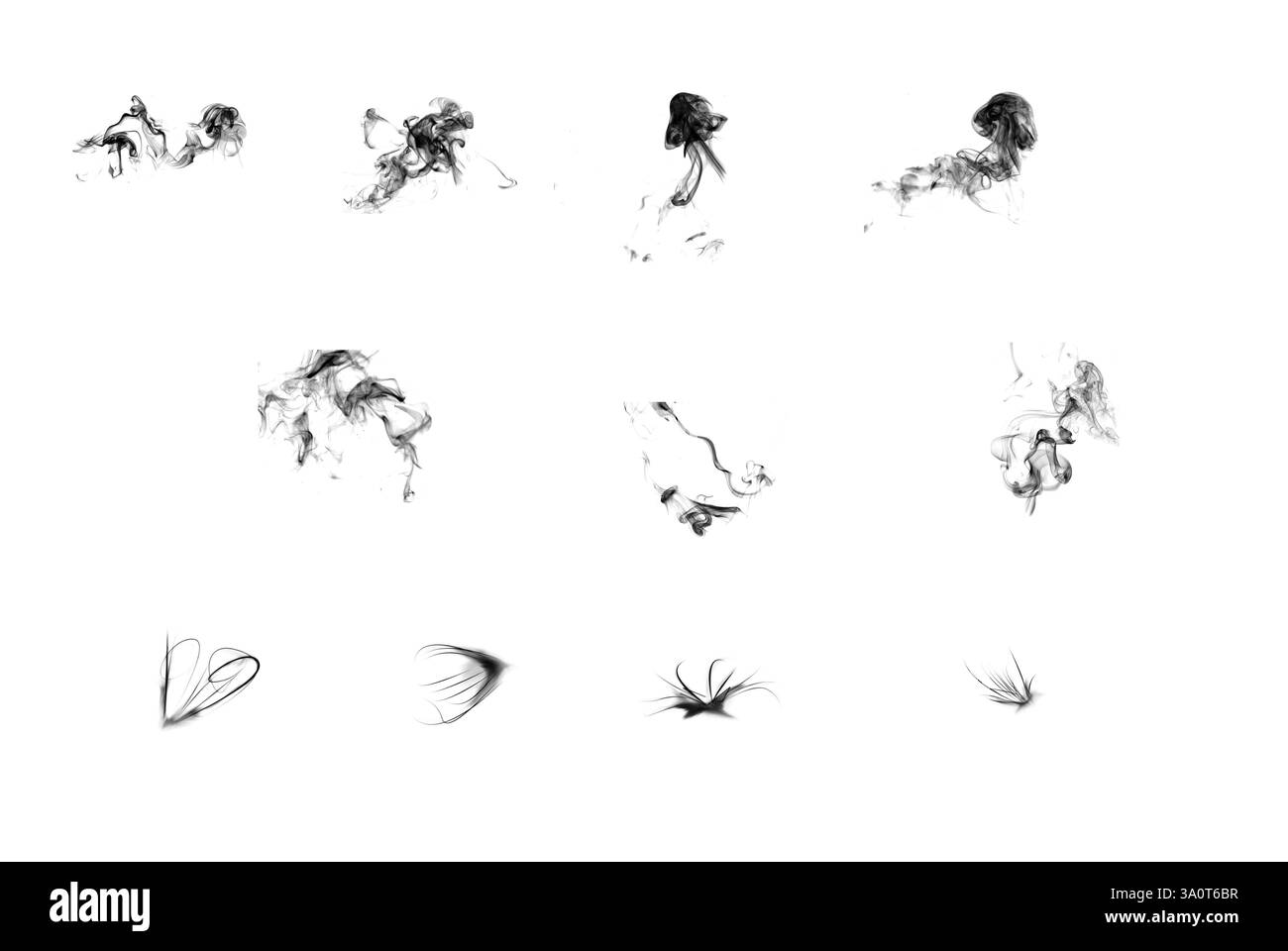 In the photo, various forms of smoke are shown rising upwards and ...