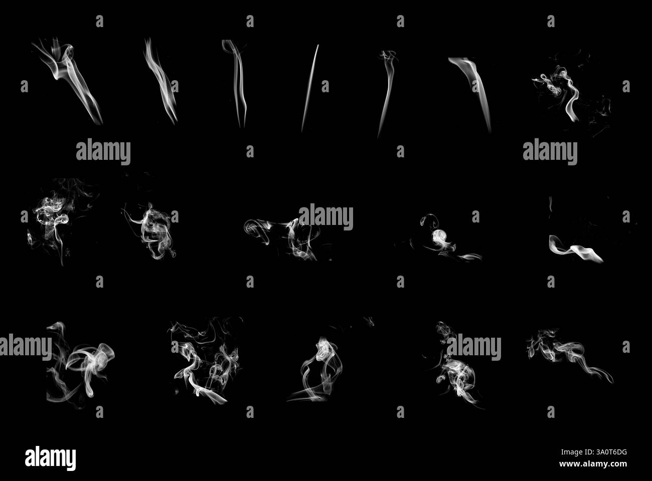 In the photo, various forms of smoke are shown rising upwards and ...