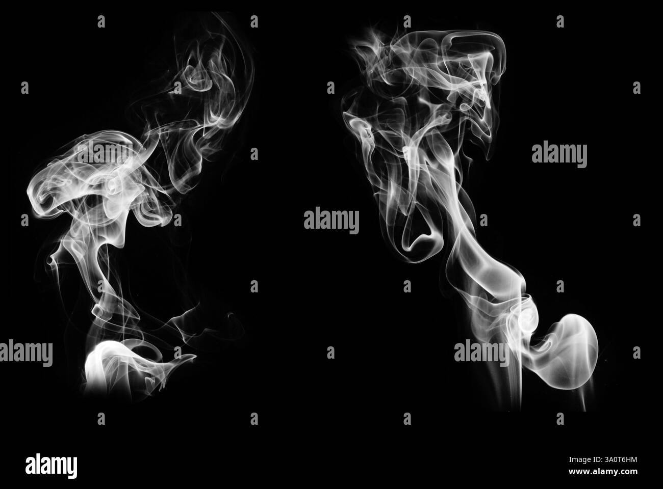In the photo, various forms of smoke are shown rising upwards and ...