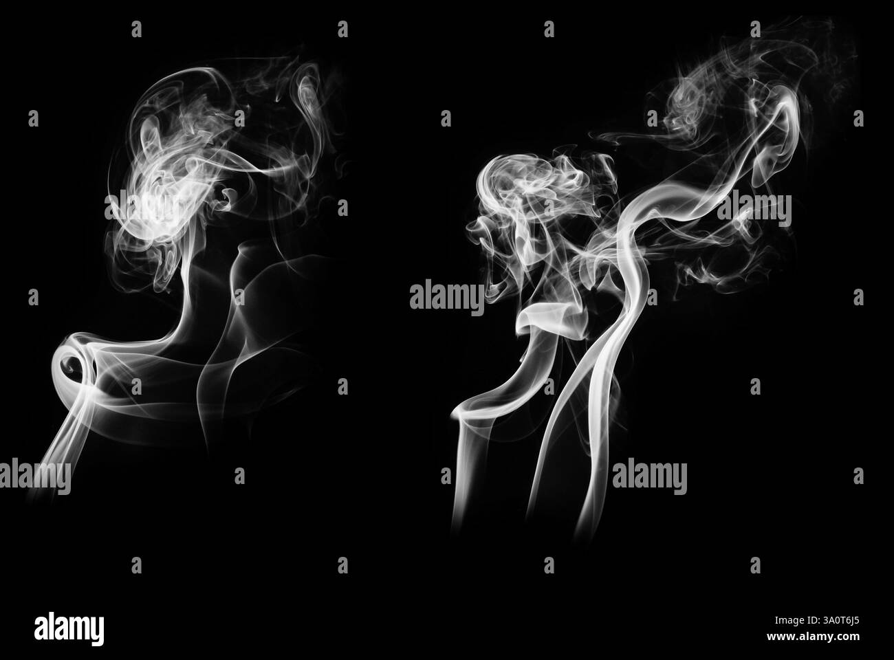 In the photo, various forms of smoke are shown rising upwards and ...