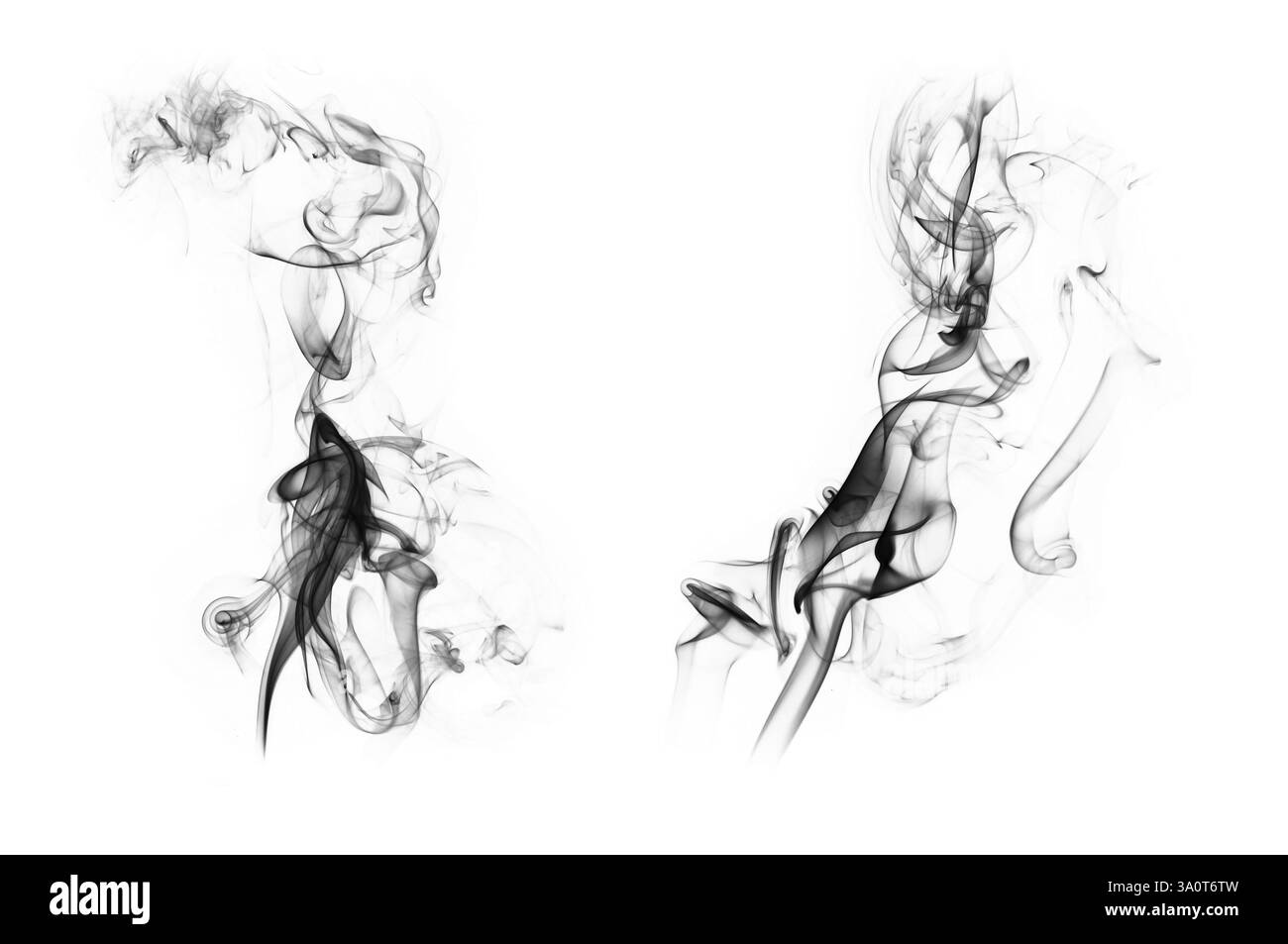 In the photo, various forms of smoke are shown rising upwards and ...