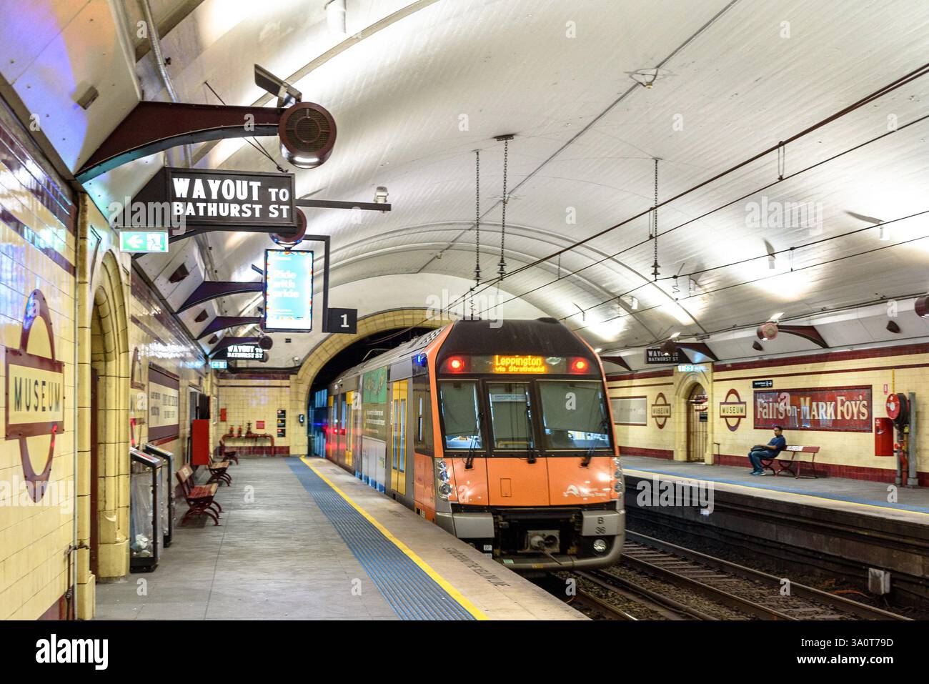 A train leaving Museum Station on the Sydney Trains Network as seen ...