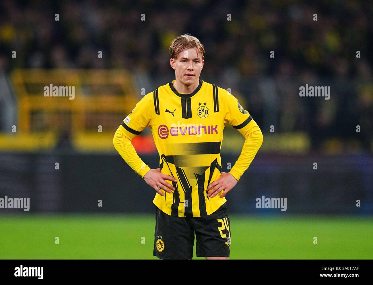 March 04 2025: Daniel Svensson of Borussia Dortmund looks on during a ...