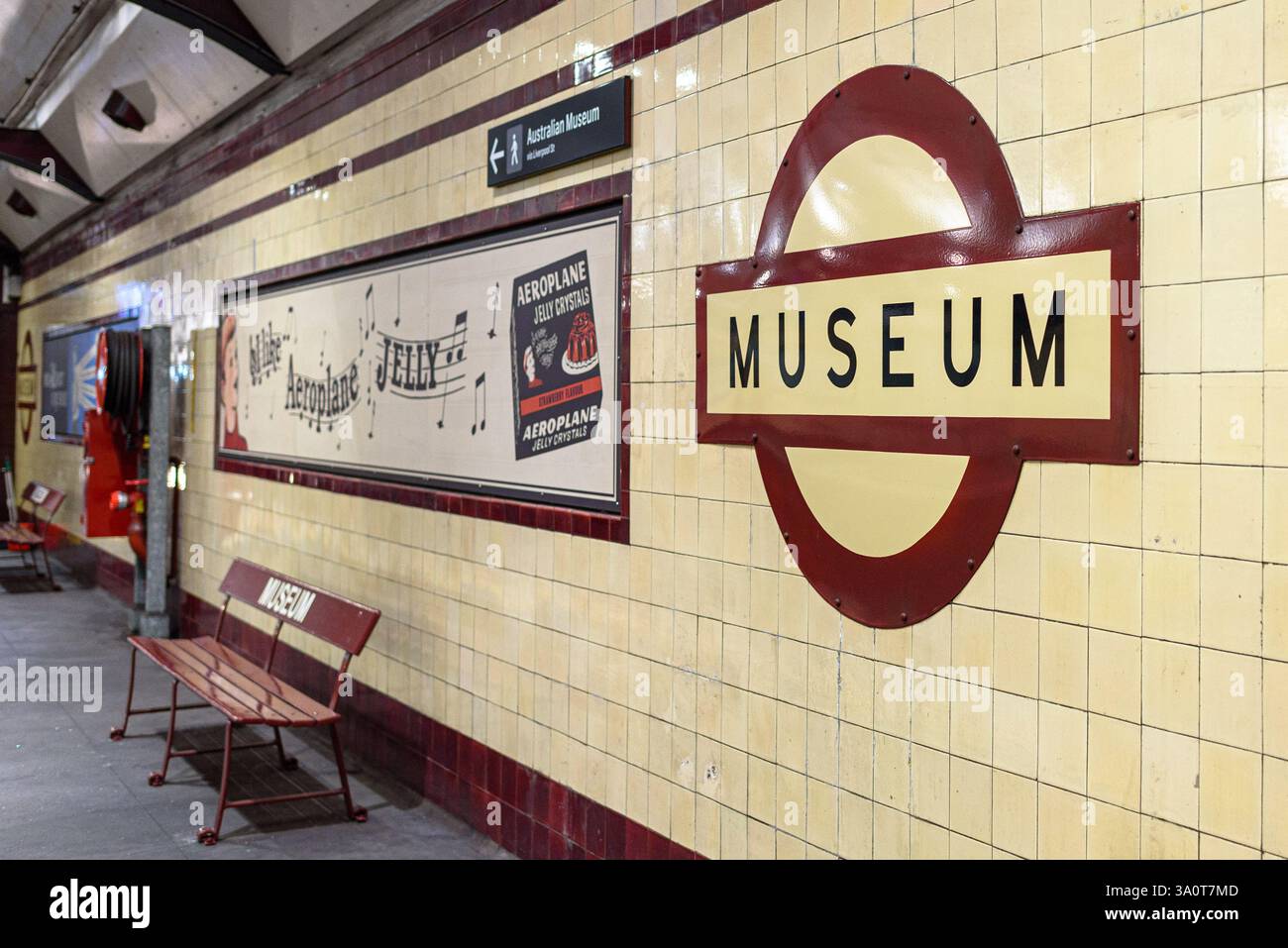 The sign for Museum Station with a retro Aeroplane Jelly advertisment ...