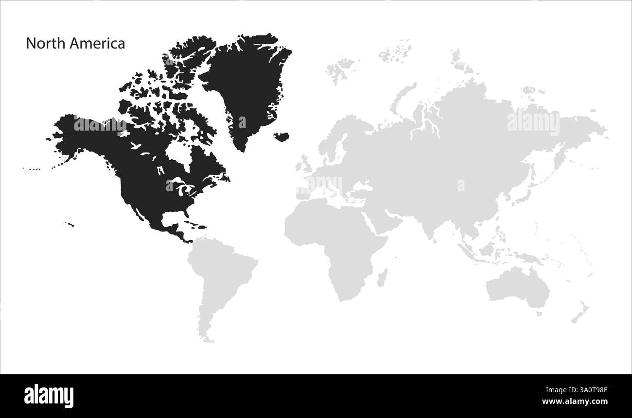 Map of North America, highlighted on the world map, North America on ...