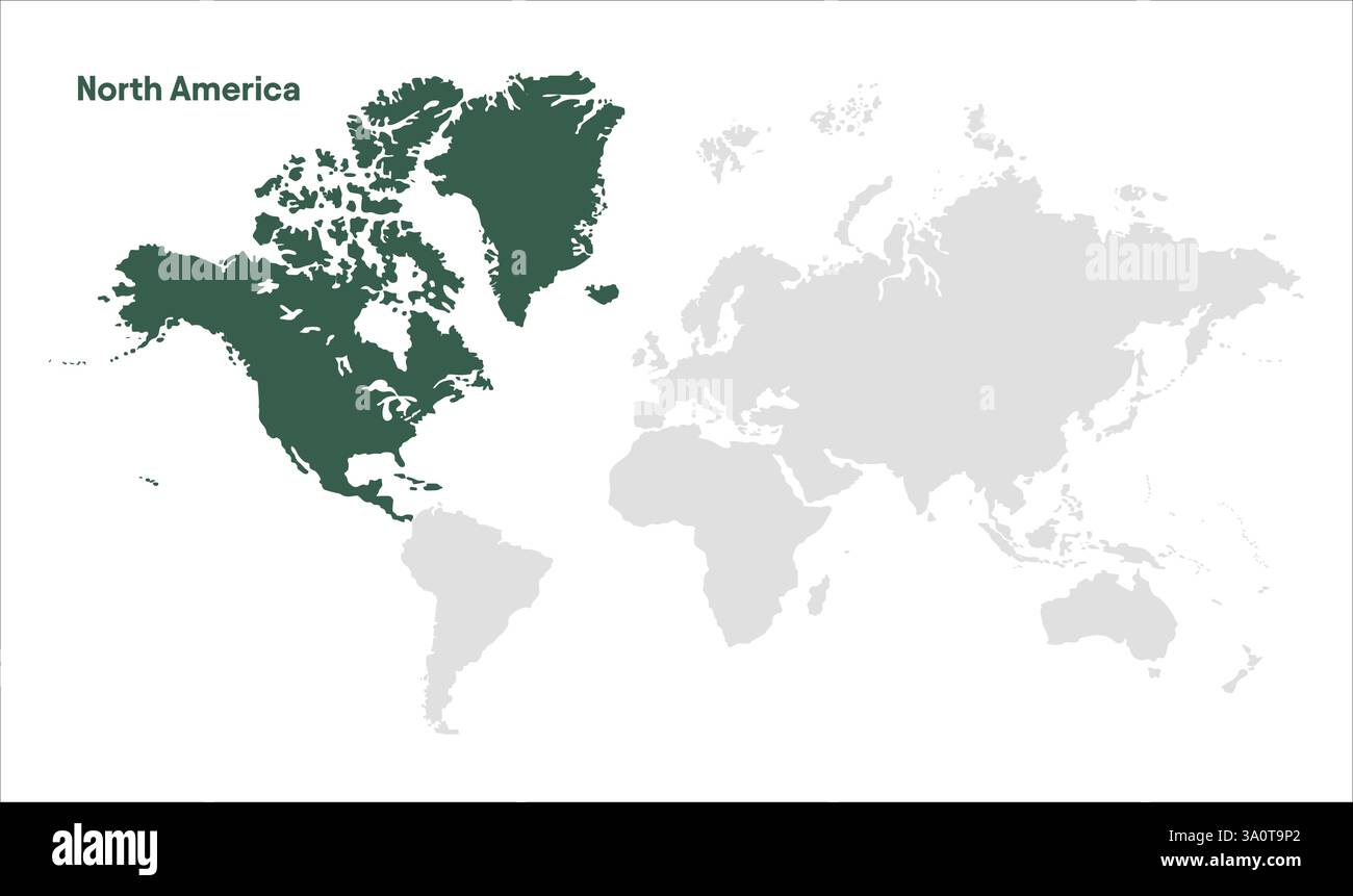 Map of North America, highlighted on the world map, North America on ...