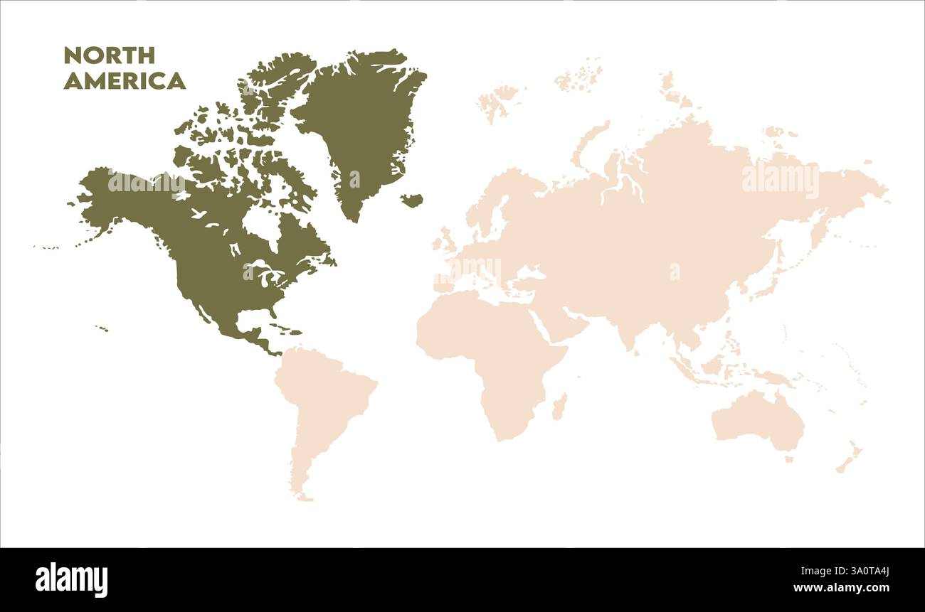 Map of North America, highlighted on the world map, North America on ...