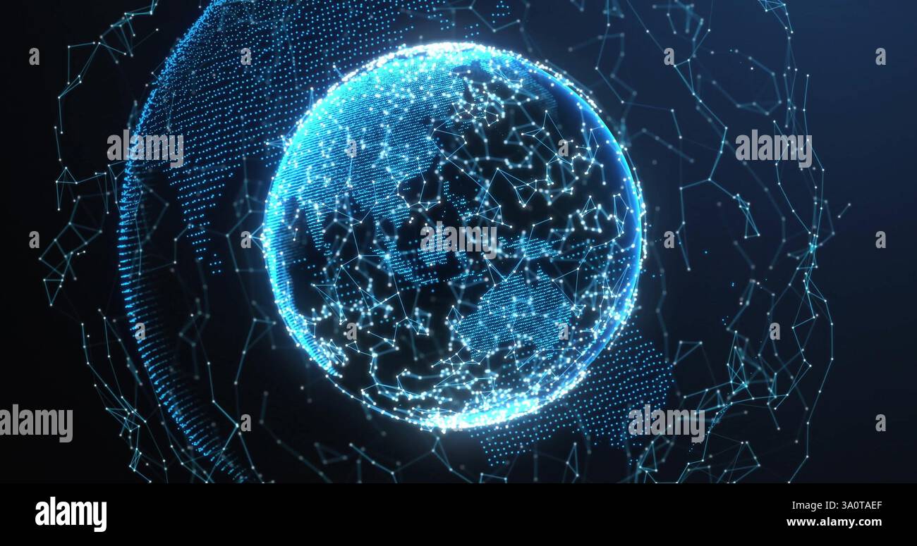 Glowing digital globe with interconnected nodes and lines, network ...