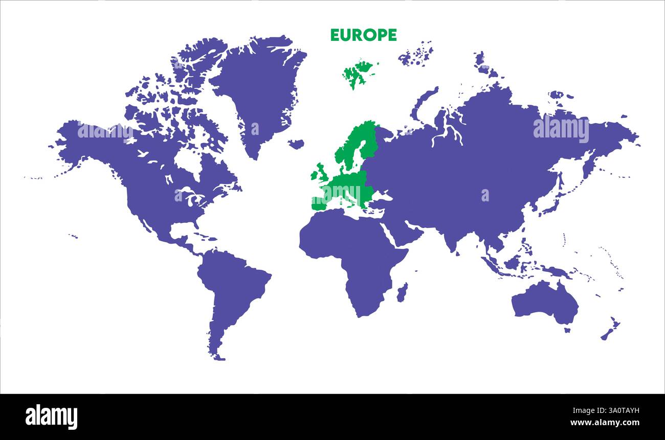 Map of Europe, highlighted on the world map, Europe on the world map ...