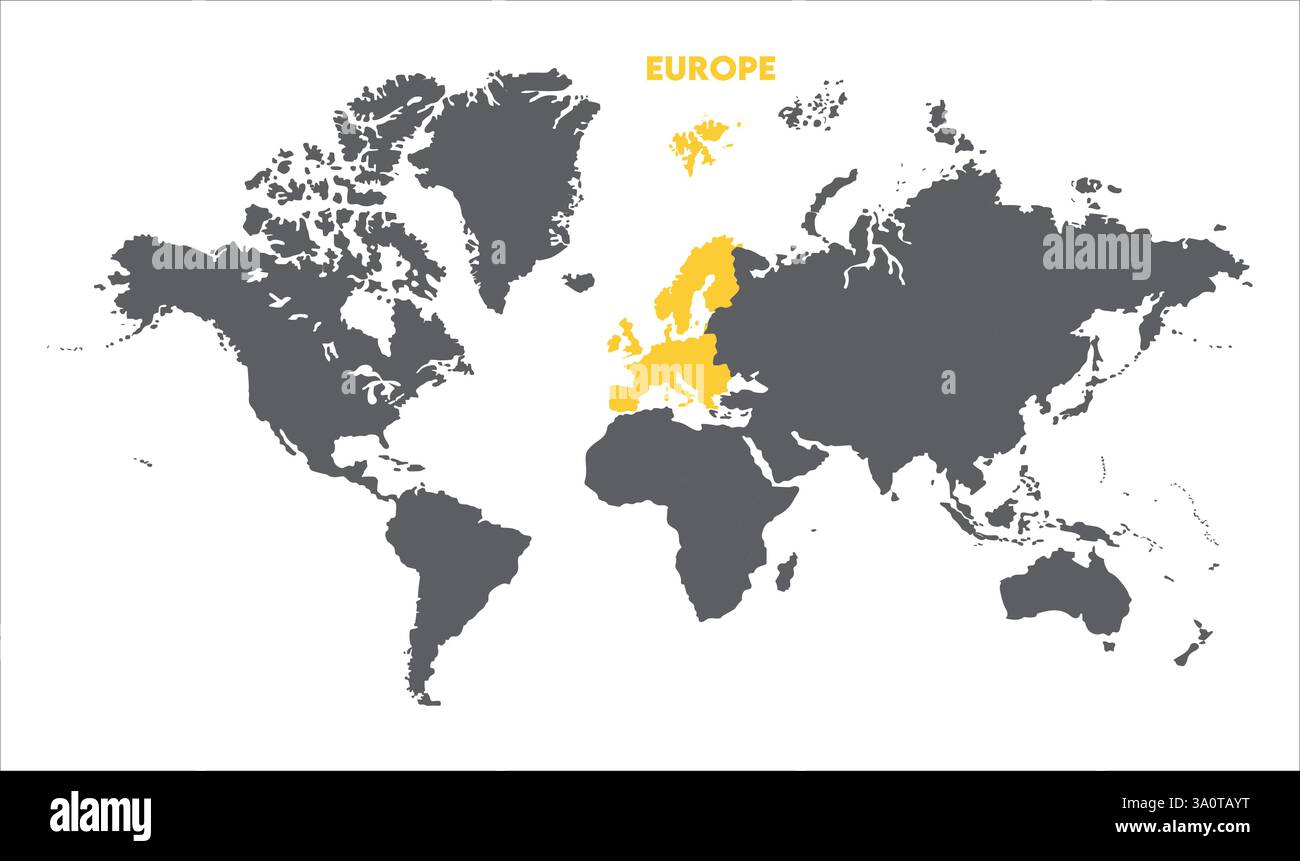 Map of Europe, highlighted on the world map, Europe on the world map ...