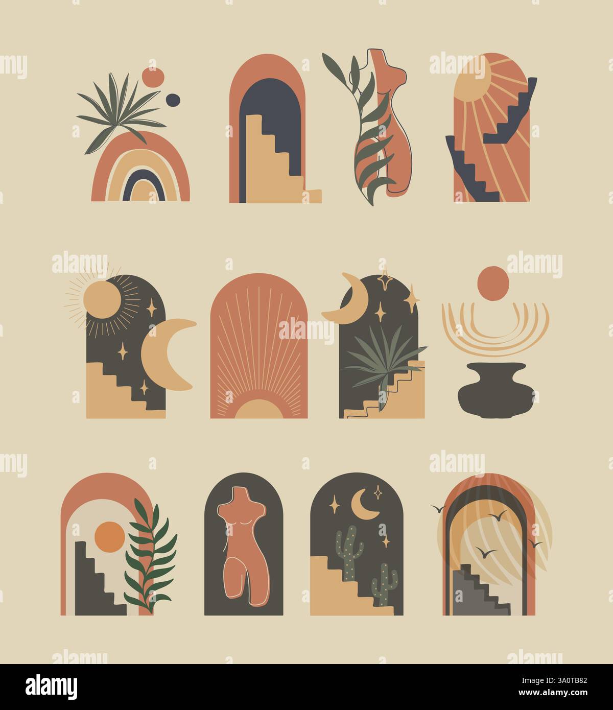 Cute cartoon Bohemian vector print elements. Abstract contemporary ...