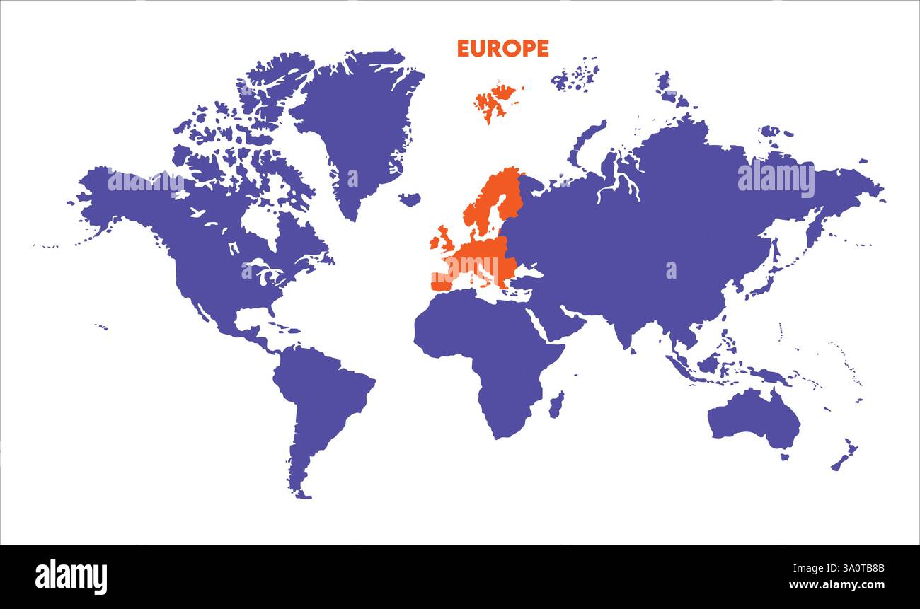 Map of Europe, highlighted on the world map, Europe on the world map ...