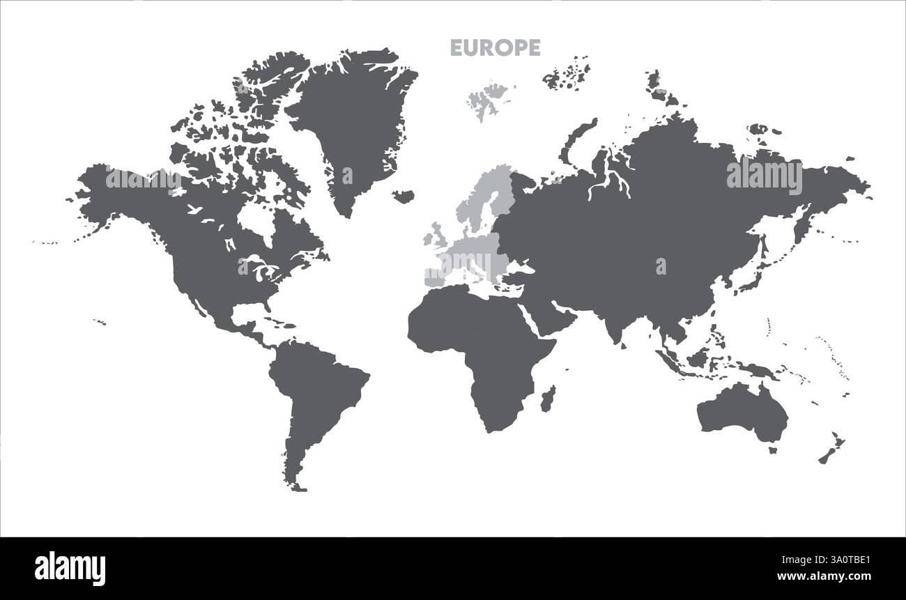 Map of Europe, highlighted on the world map, Europe on the world map ...