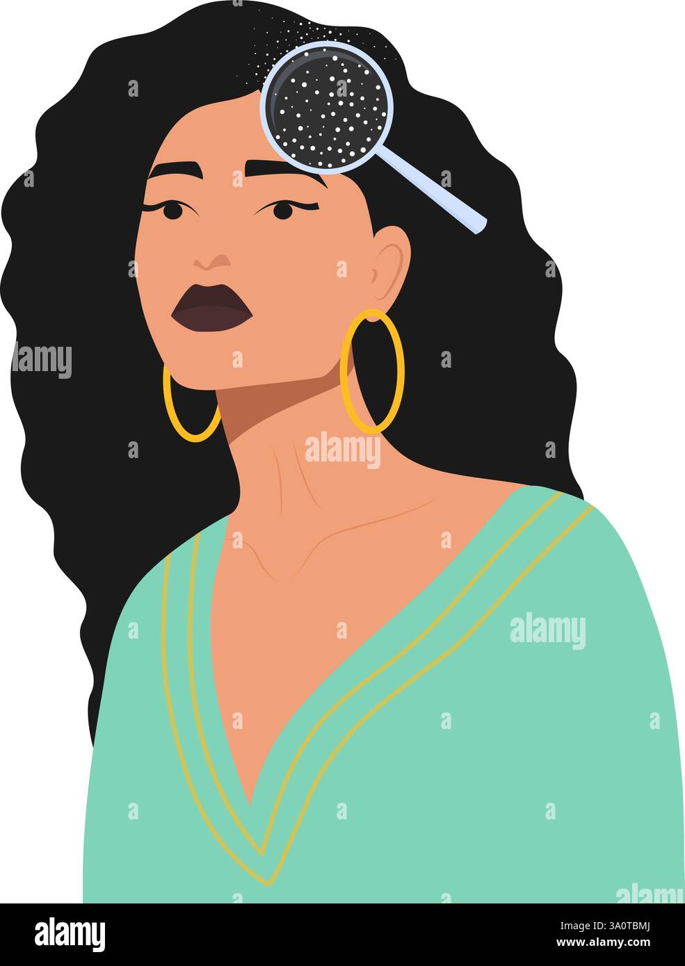 Woman dandruff problem dirty head illustration. Hair scalp problem ...