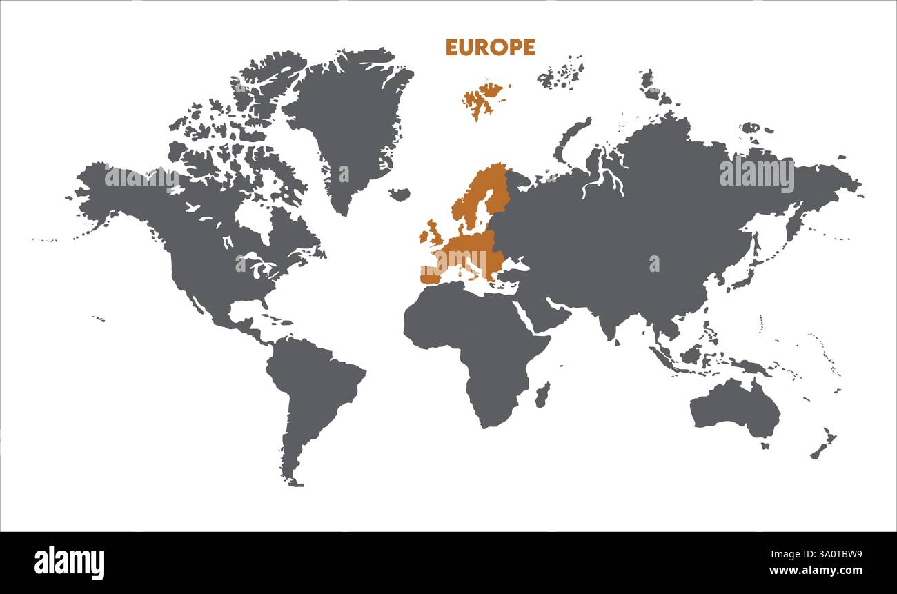 Map of Europe, highlighted on the world map, Europe on the world map ...