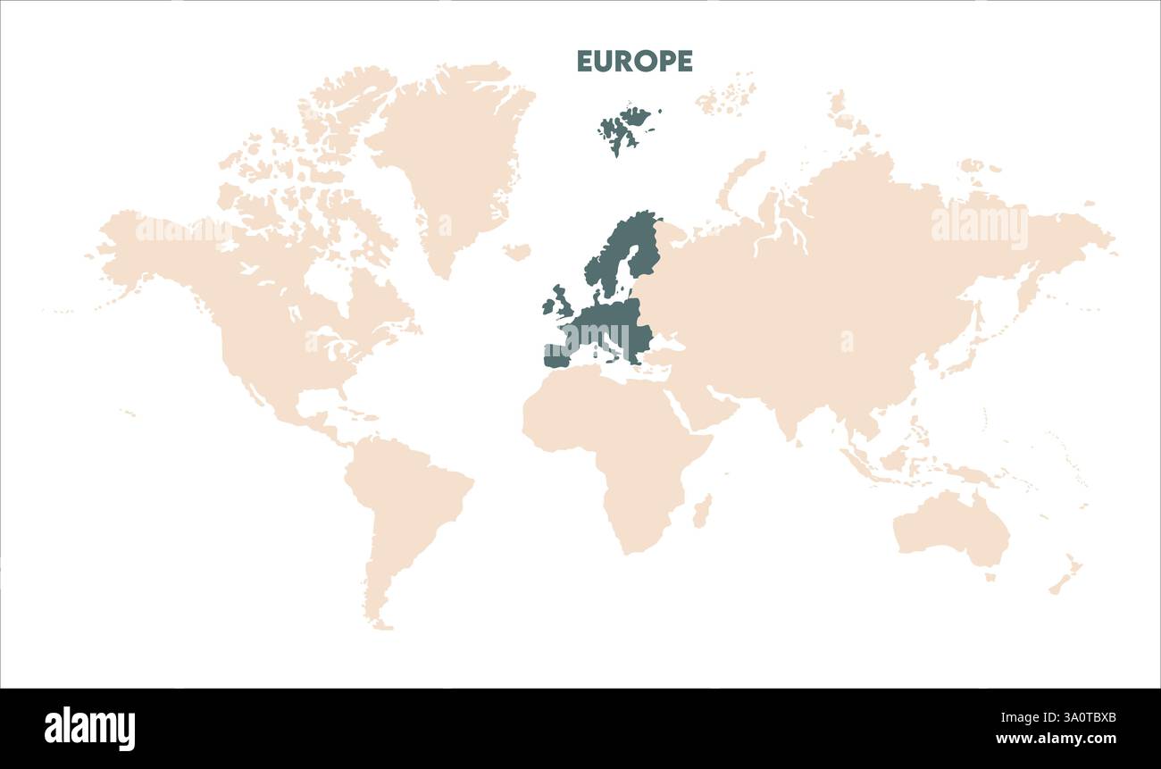 Map of Europe, highlighted on the world map, Europe on the world map ...