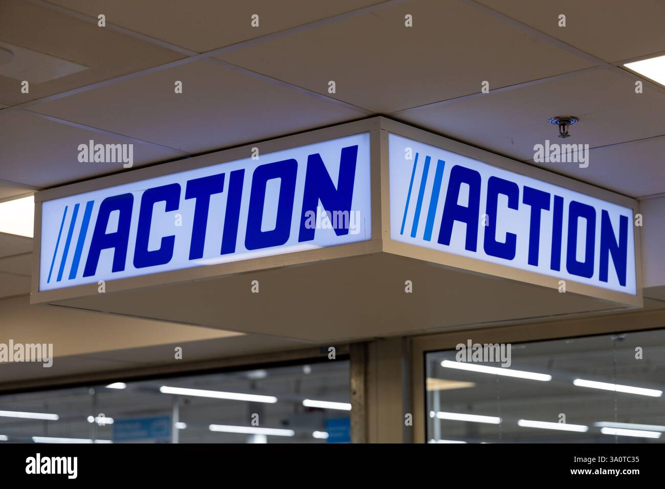 Action shop logo sign. Action is a supermarket food and non-food store ...