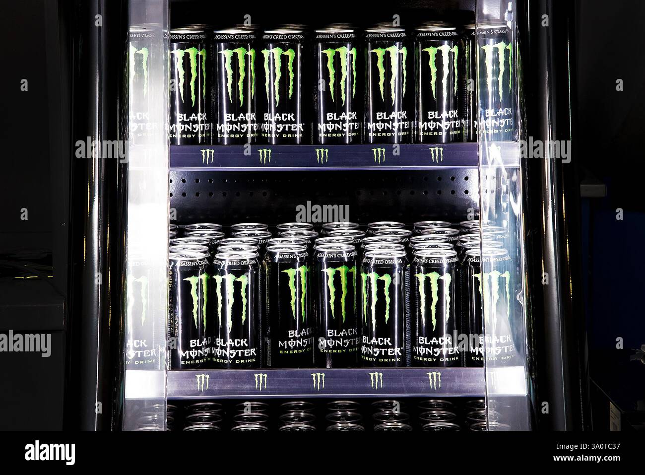 Saint Petersburg, Russia, 29 October 2017, Energy drink Monster in the ...