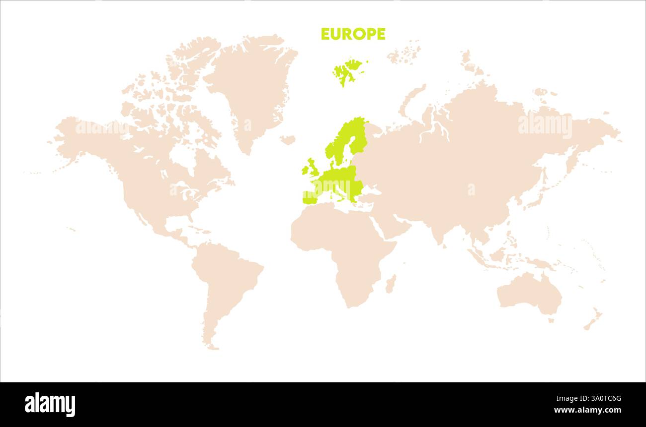 Map of Europe, highlighted on the world map, Europe on the world map ...