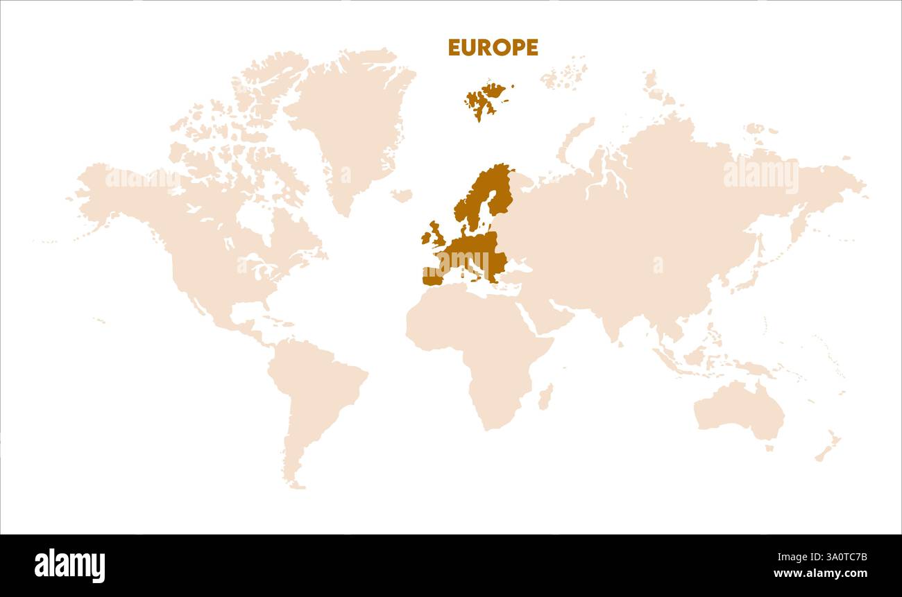 Map of Europe, highlighted on the world map, Europe on the world map ...