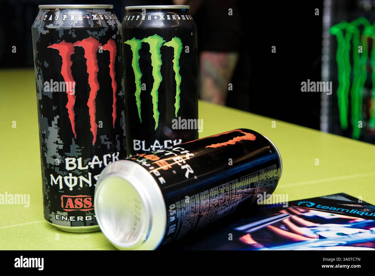 Saint Petersburg, Russia, 29 October 2017, Energy drink Monster in the ...