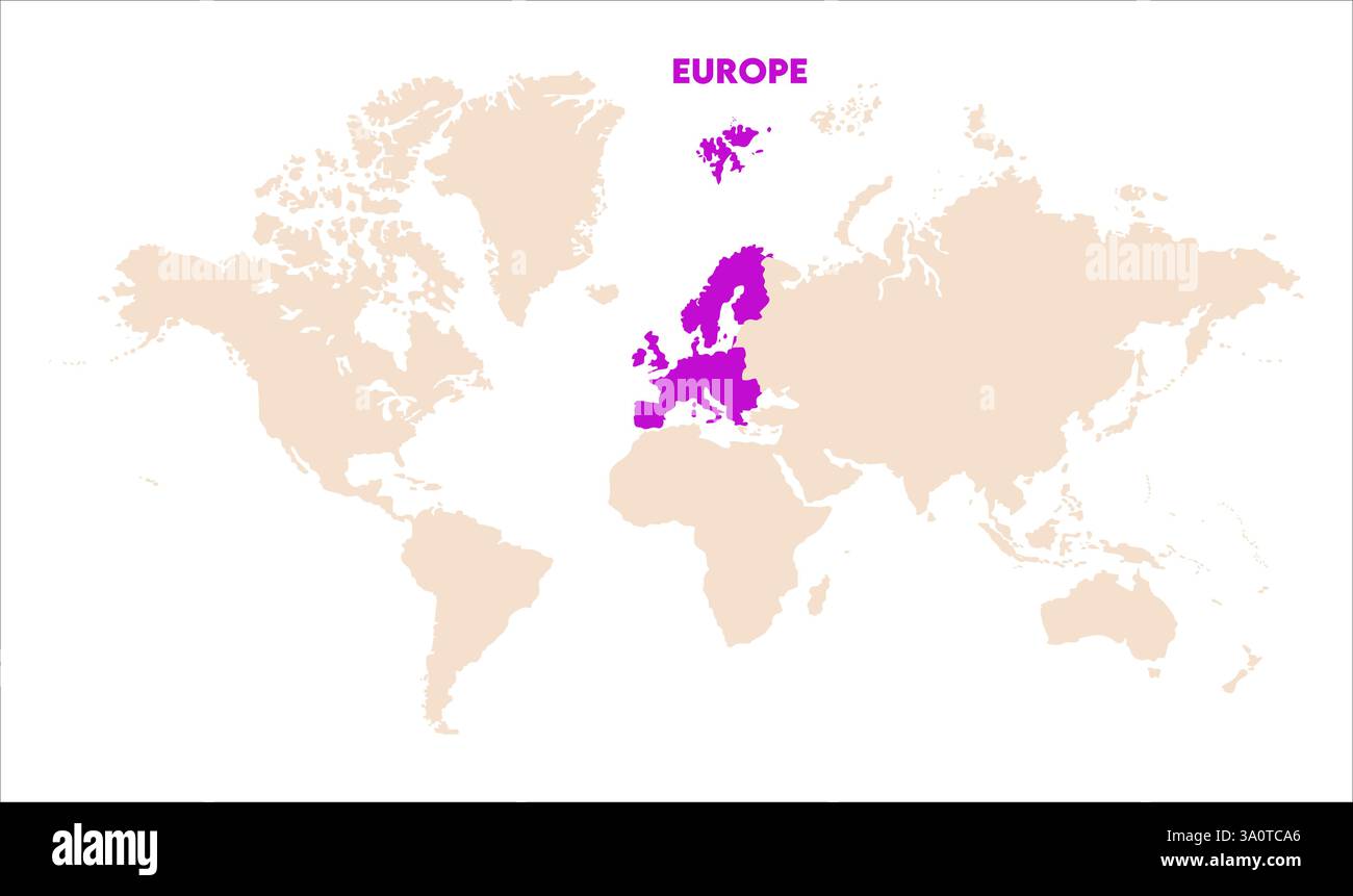 Map of Europe, highlighted on the world map, Europe on the world map ...