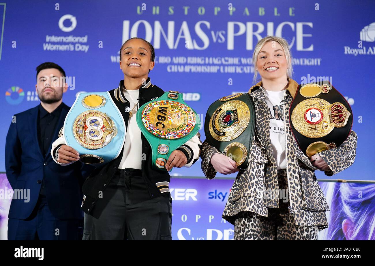 Lauren Price and Natasha Jonas (left) during a press conference at The ...