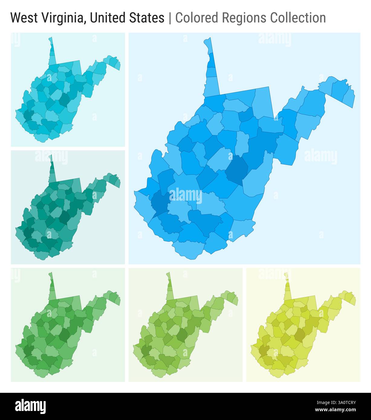 West Virginia, United States. Map collection. State shape. Colored ...