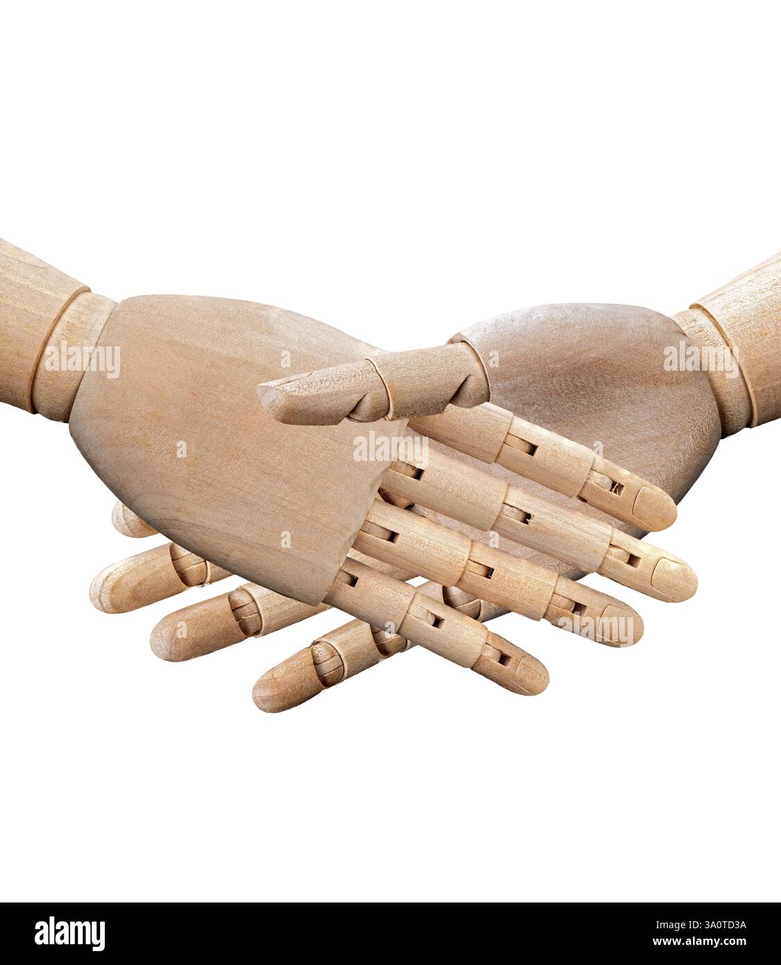 Handshake between two puppet hands made of wood is a concept of hand ...