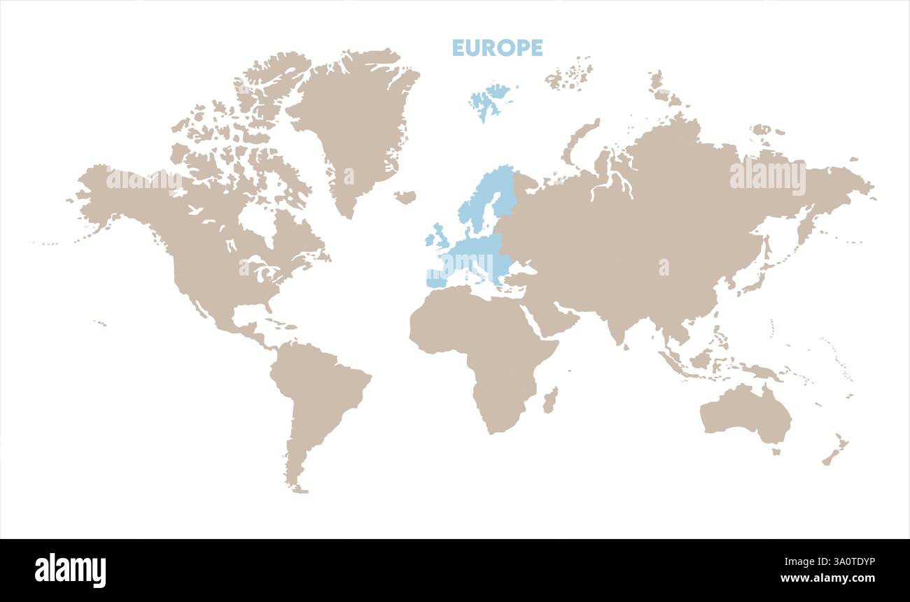 Map of Europe, highlighted on the world map, Europe on the world map ...