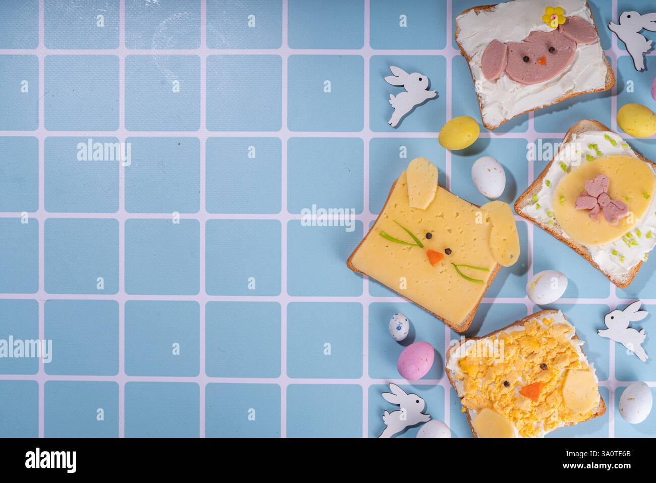 Cute funny Easter breakfast for kids. Homemade sandwiches, sandwiches ...