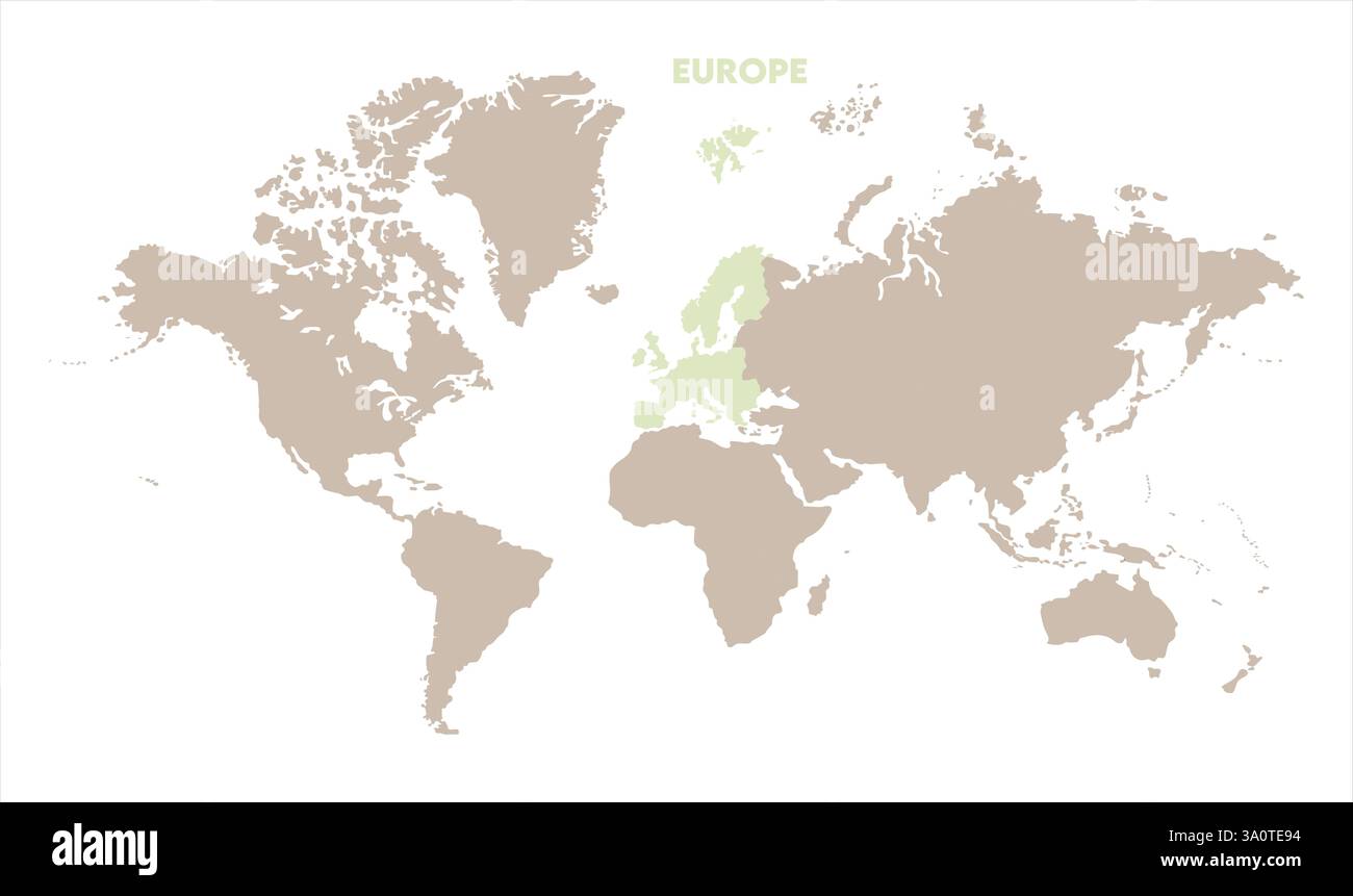 Map of Europe, highlighted on the world map, Europe on the world map ...