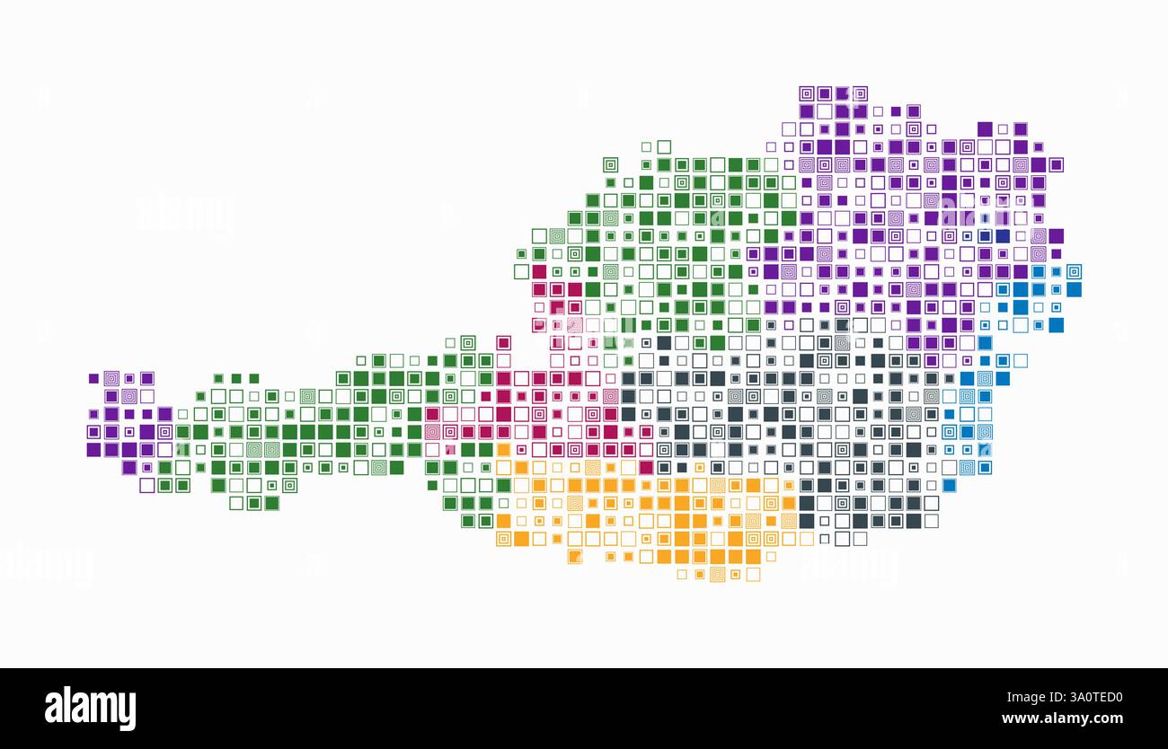 Austria, shape of the country built of colored cells. Digital style map ...