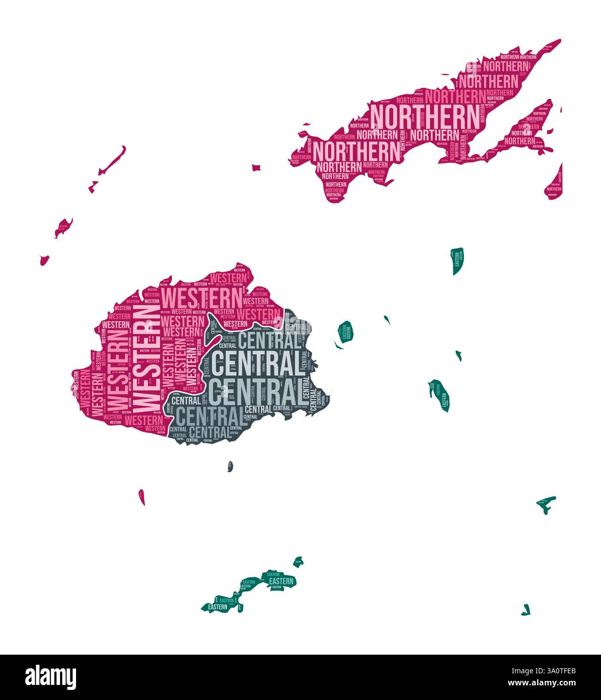 Fiji shape. Country word cloud with region division. Fiji colored ...