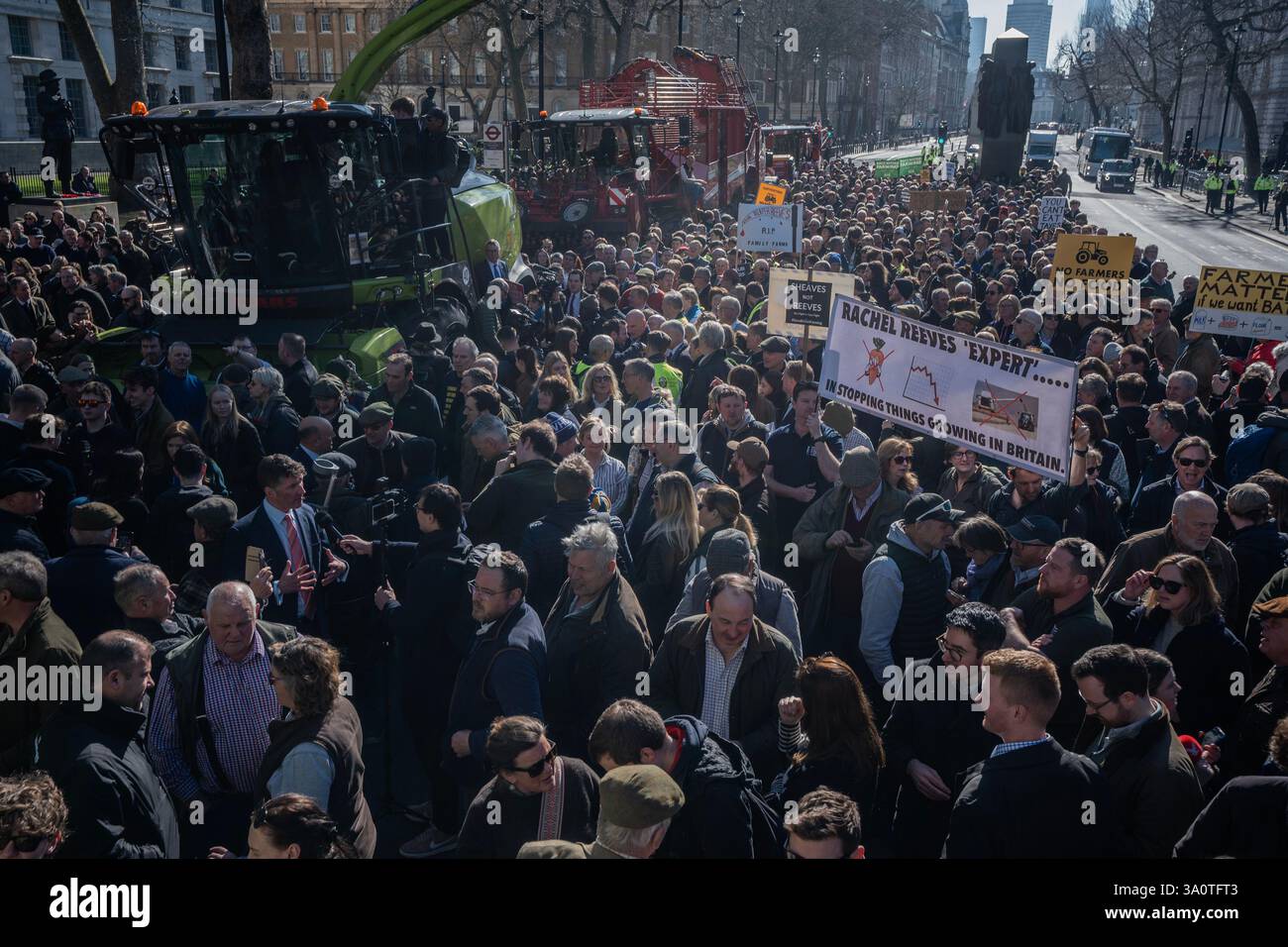 Protesters gather at Whitehall during the demonstration. Farmers ...