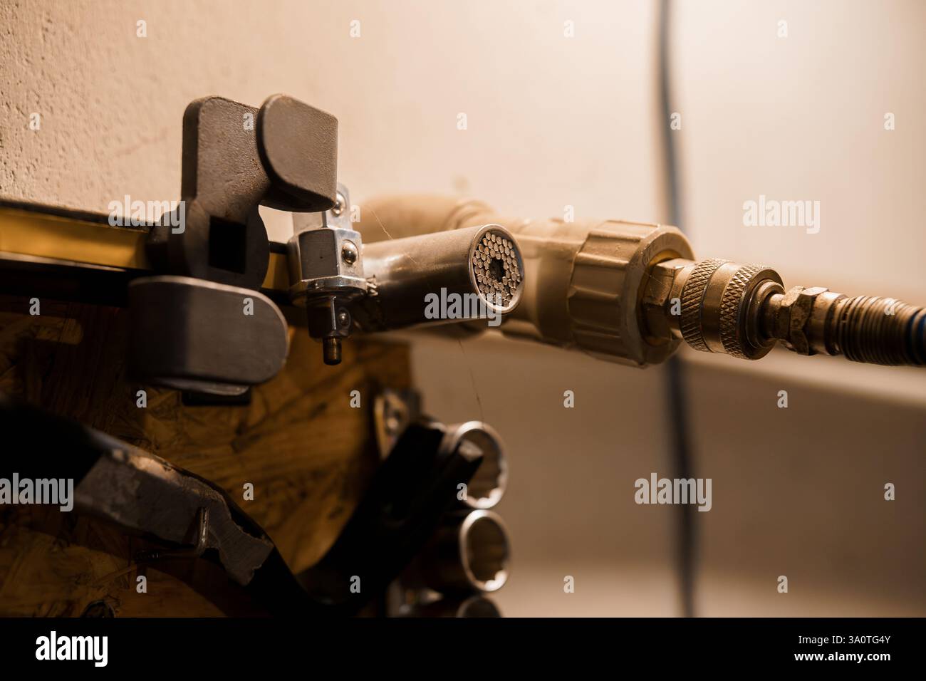 Close-Up View of Plumbing Pipes, Connectors, and Metal Fixtures ...