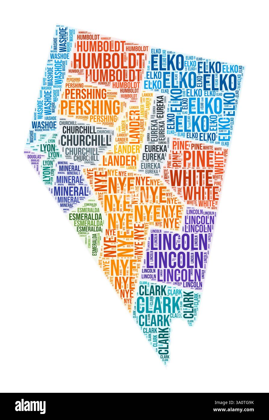 Nevada county word cloud. State shape design. Nevada colored ...
