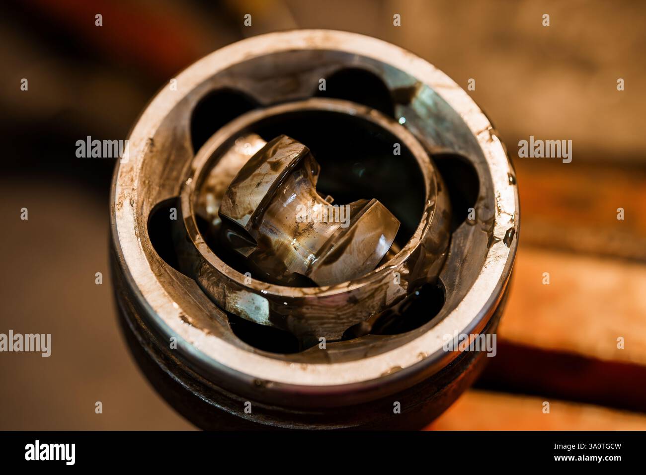 Close-Up of Mechanical Component Featuring Lubricated Metallic Joint ...