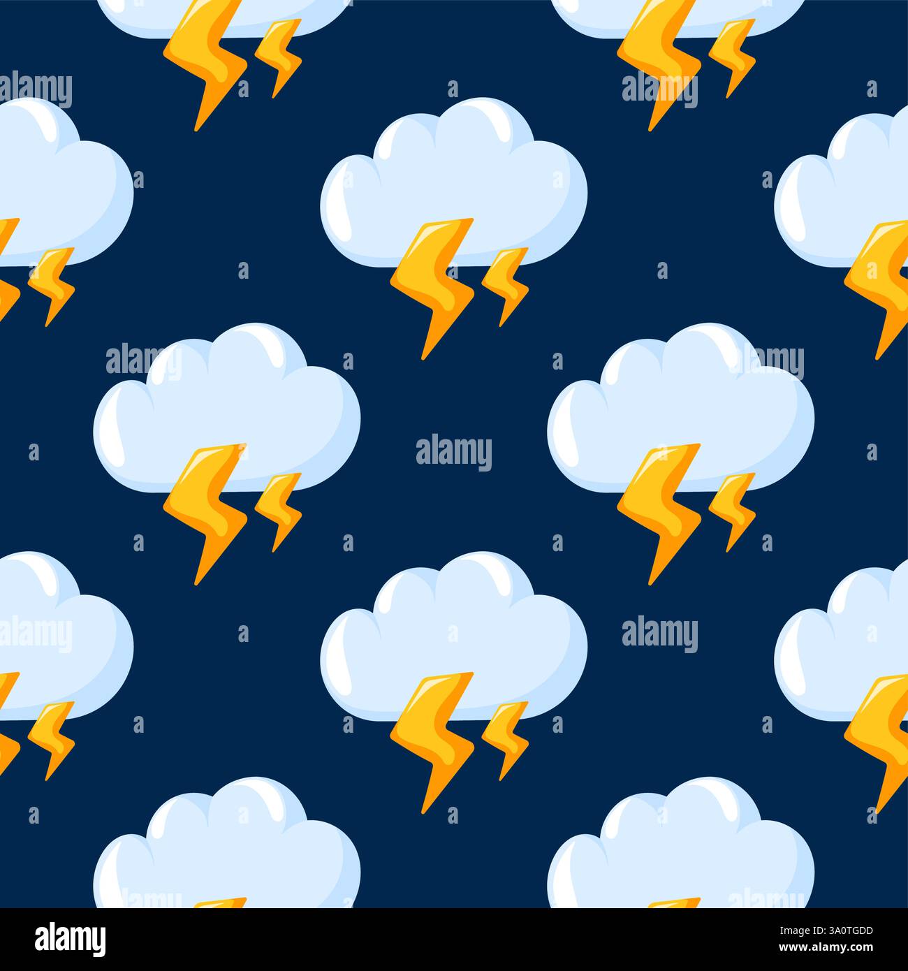 Seamless pattern with thunderstorm clouds and lightning bolts on a dark ...